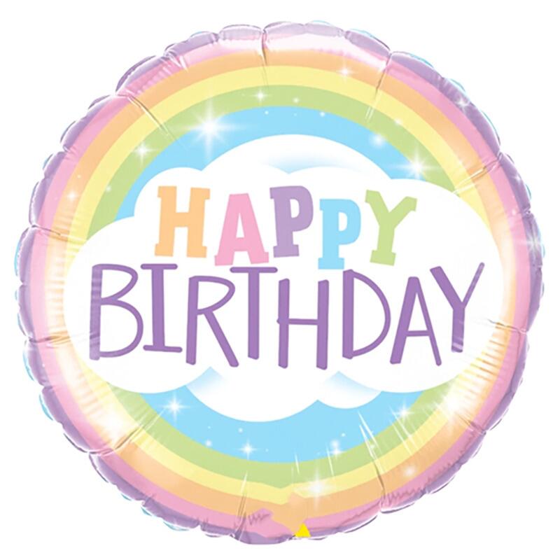 Happy Birthday Pastel Rainbow 18" Helium Foil Balloon