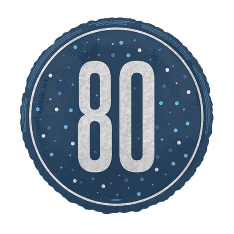 Navy & Silver 80th Birthday 18" Glitz Foil Balloon