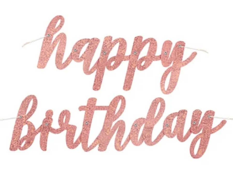 Rose Gold Happy Birthday Script String Banner
