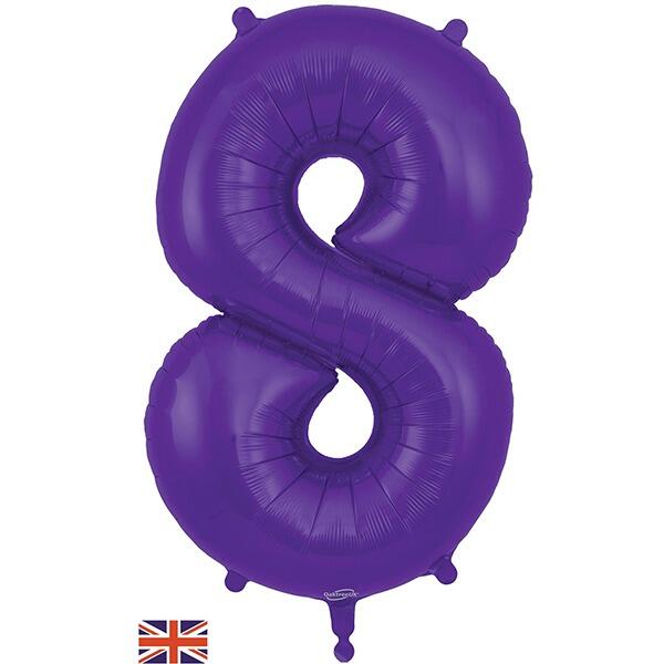 Purple 34" Foil Number 8 Balloon Helium Filled