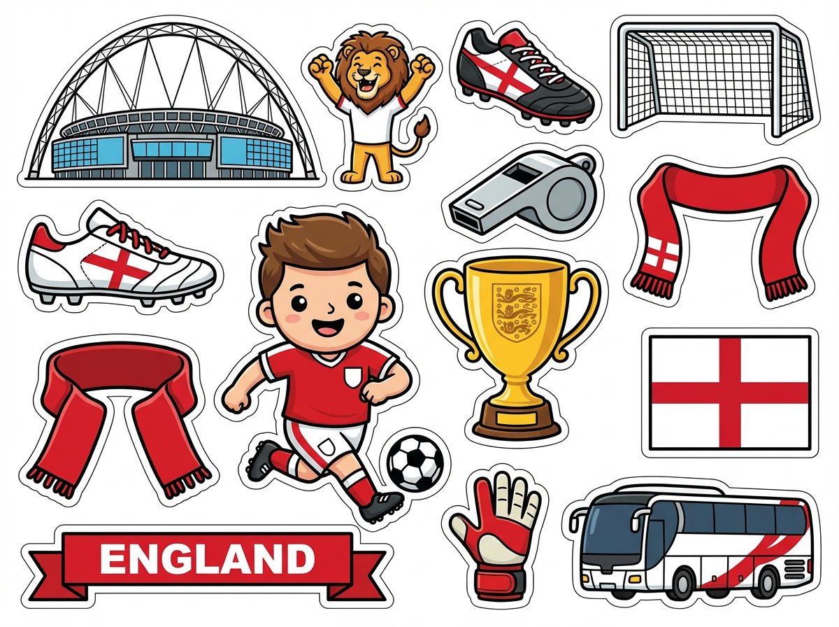 England Football Including Ball, Goal, Trophy And Player Party Cutouts