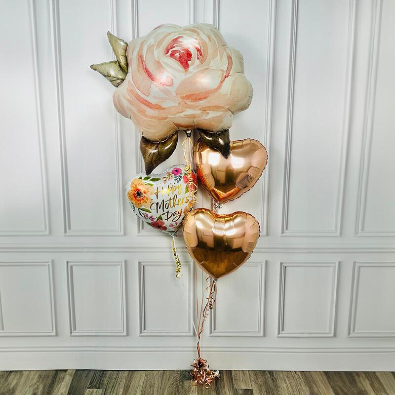 Watercolour Rose Foil and Heart Helium Balloon Display