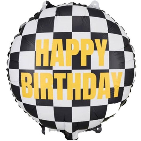 Happy Birthday Checkered Flag 18" Foil Balloon
