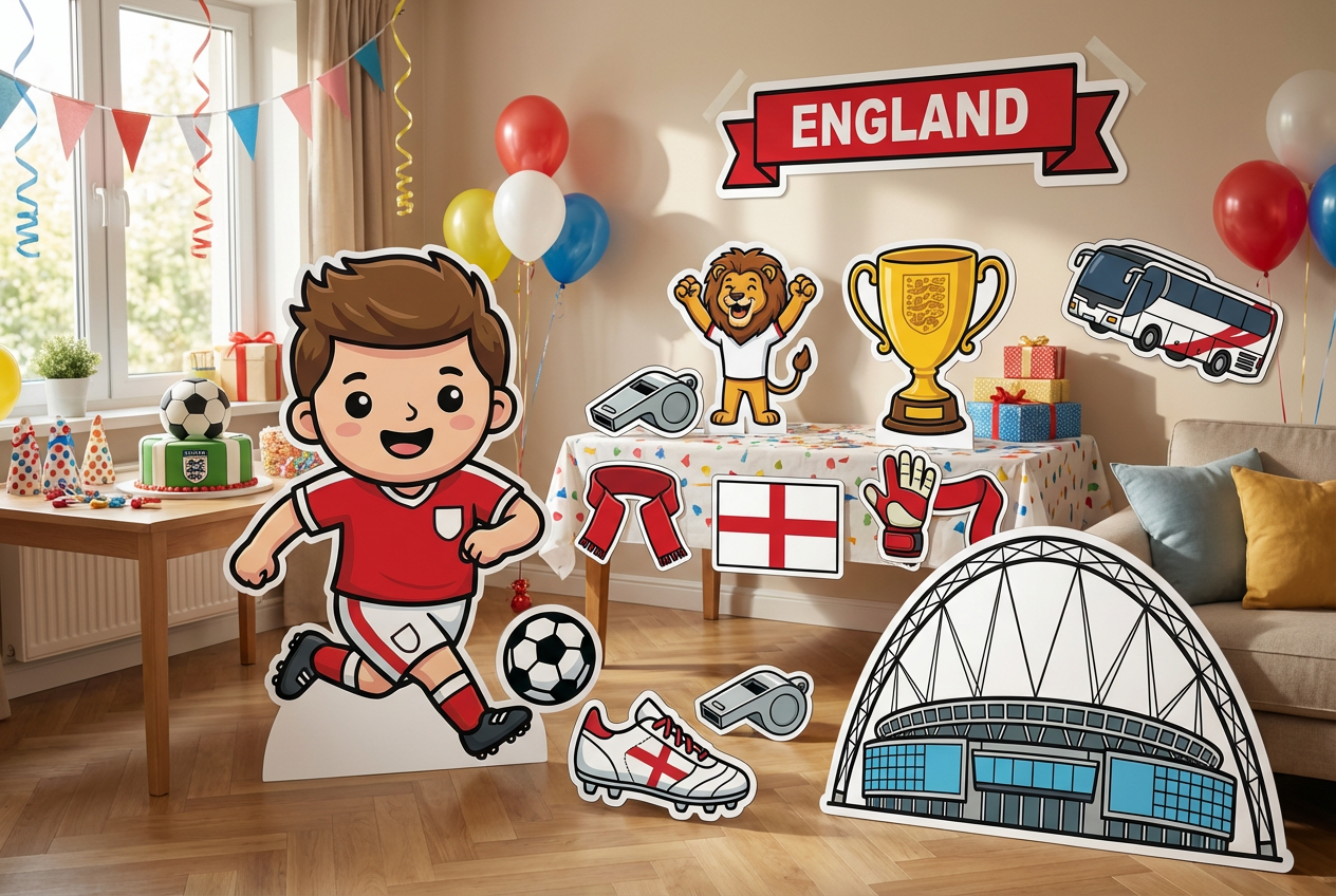 England Football Including Ball, Goal, Trophy And Player Party Cutouts