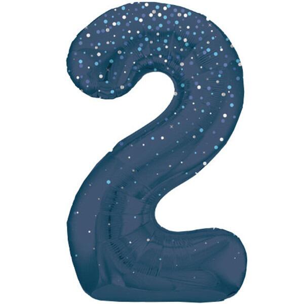 Blue Glitz 34" Number 2 Foil Balloon