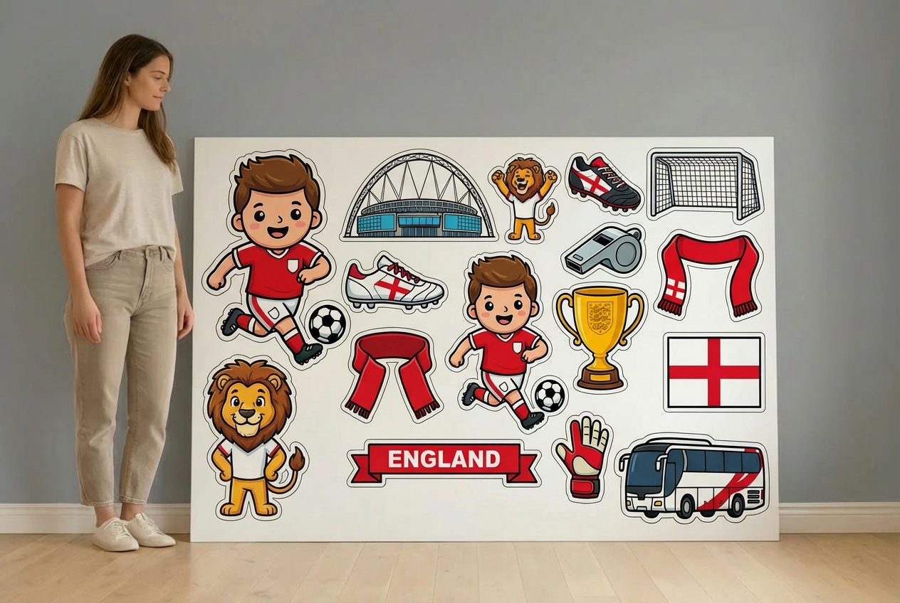 England Football Including Ball, Goal, Trophy And Player Party Cutouts