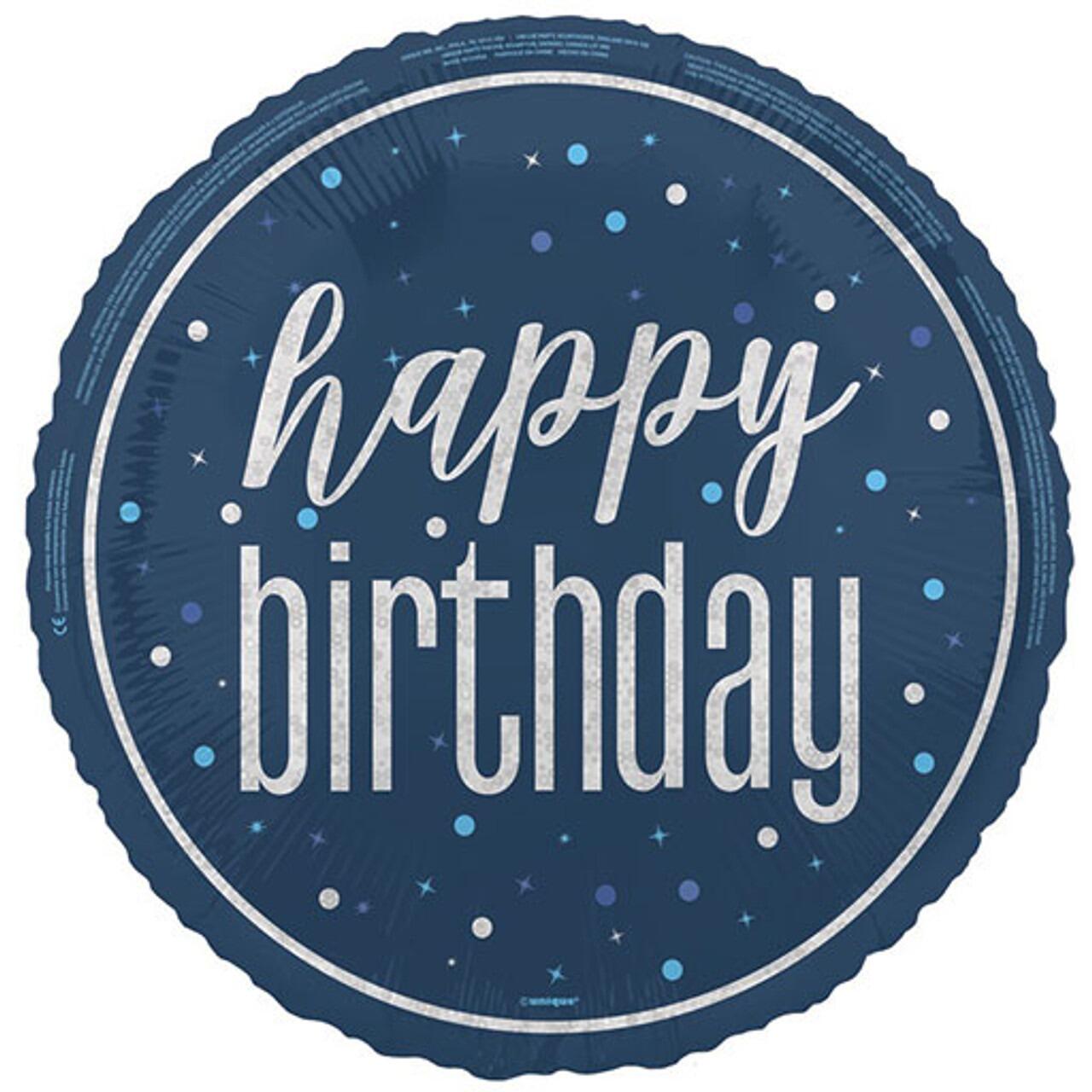 Happy Birthday Navy & Silver Glitz 18" Foil Balloon