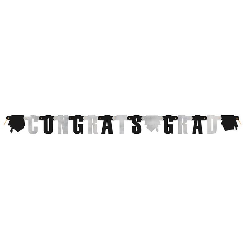 Black and Silver Congrats Grad Banner