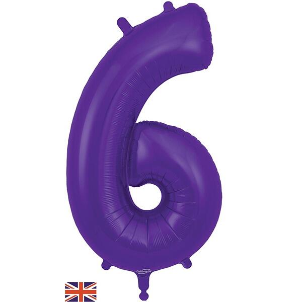 Purple 34" Foil Number 6 Balloon Helium Filled