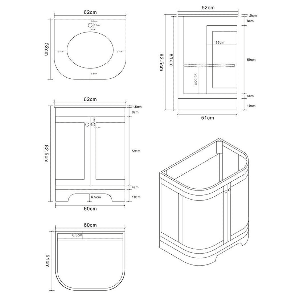 Churchill Curved 600mm Matt White Floor Standing Vanity Unit with ...