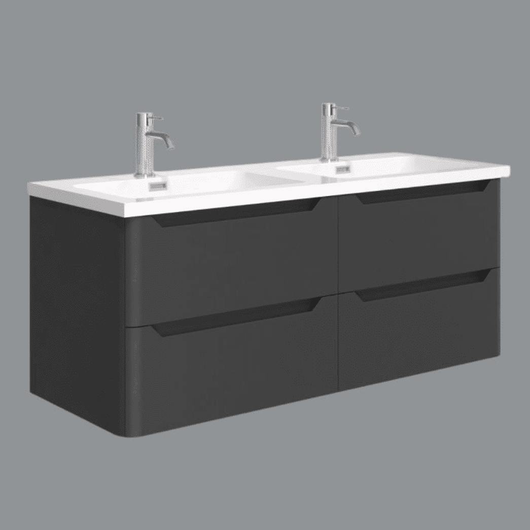 Elite / Ellis Black 1200mm Wall Hung Vanity Unit with Dual Basins
