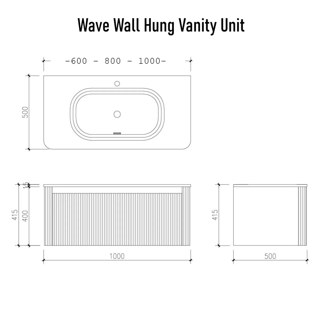 Wave Matt White Wall Hung Fluted Single Drawer Vanity Unit With White ...