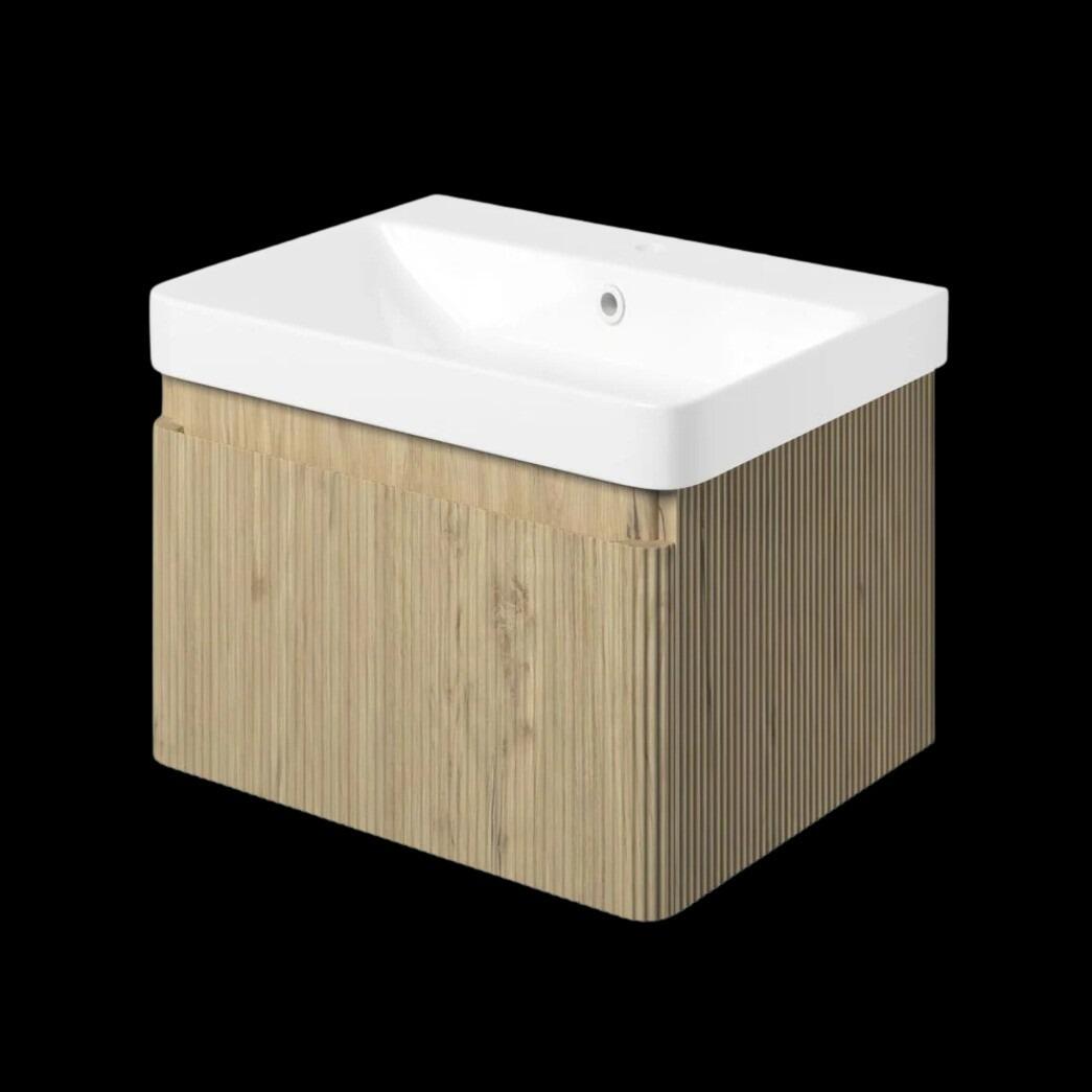 Mode 600mm Light Oak Fluted Wall Hung Double Drawer Vanity Unit With ...