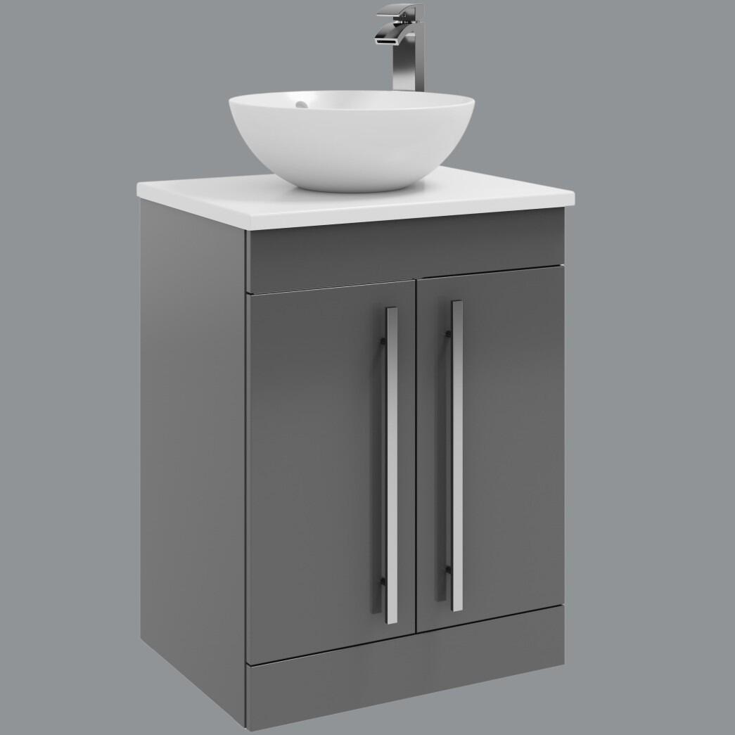 Virtue 600mm Dark Grey Gloss Floor Standing 2 Door Vanity Unit with ...