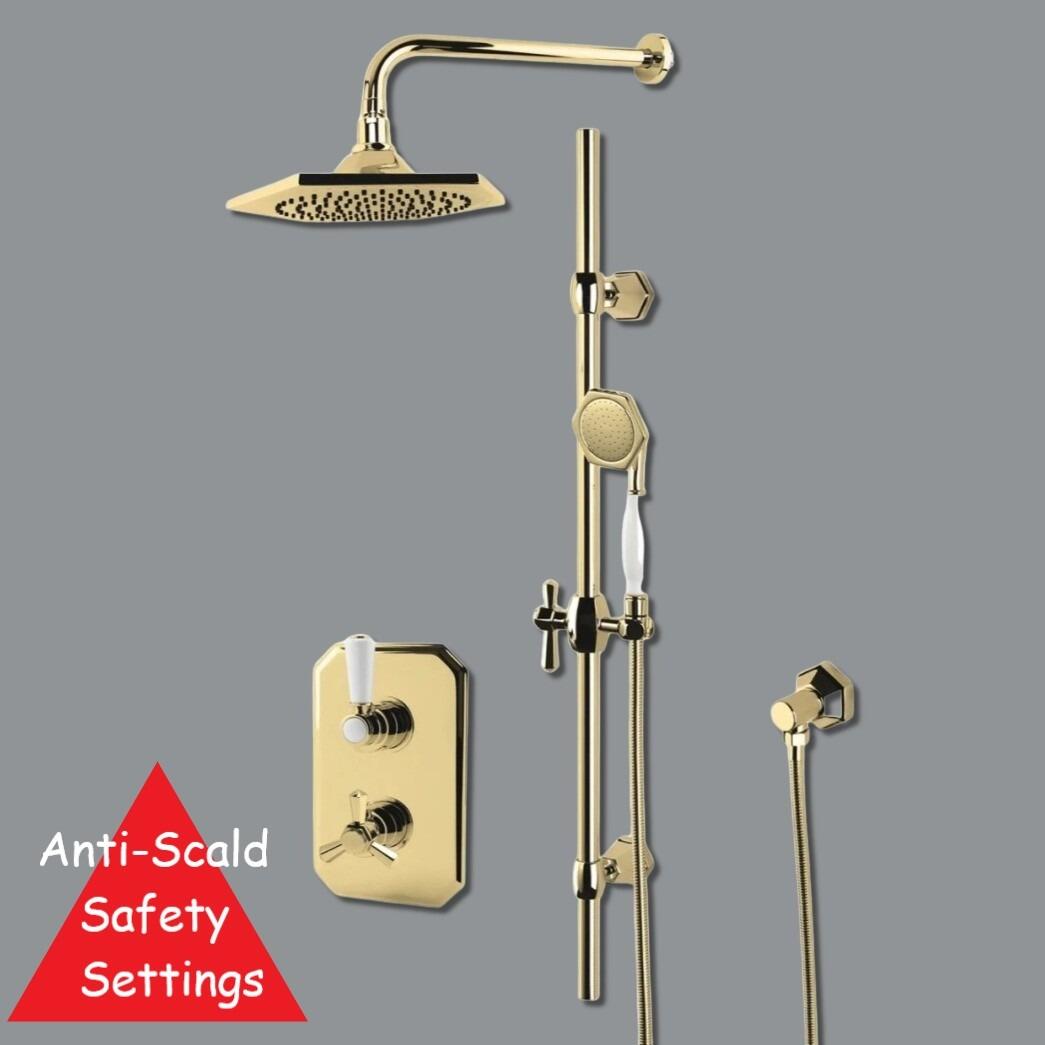 Adriana Gold Thermostatic Art Deco Style Concealed Shower Pack