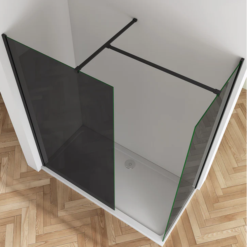 Oxford 8mm Smoked Glass Fixed Shower Screens - Black Profile
