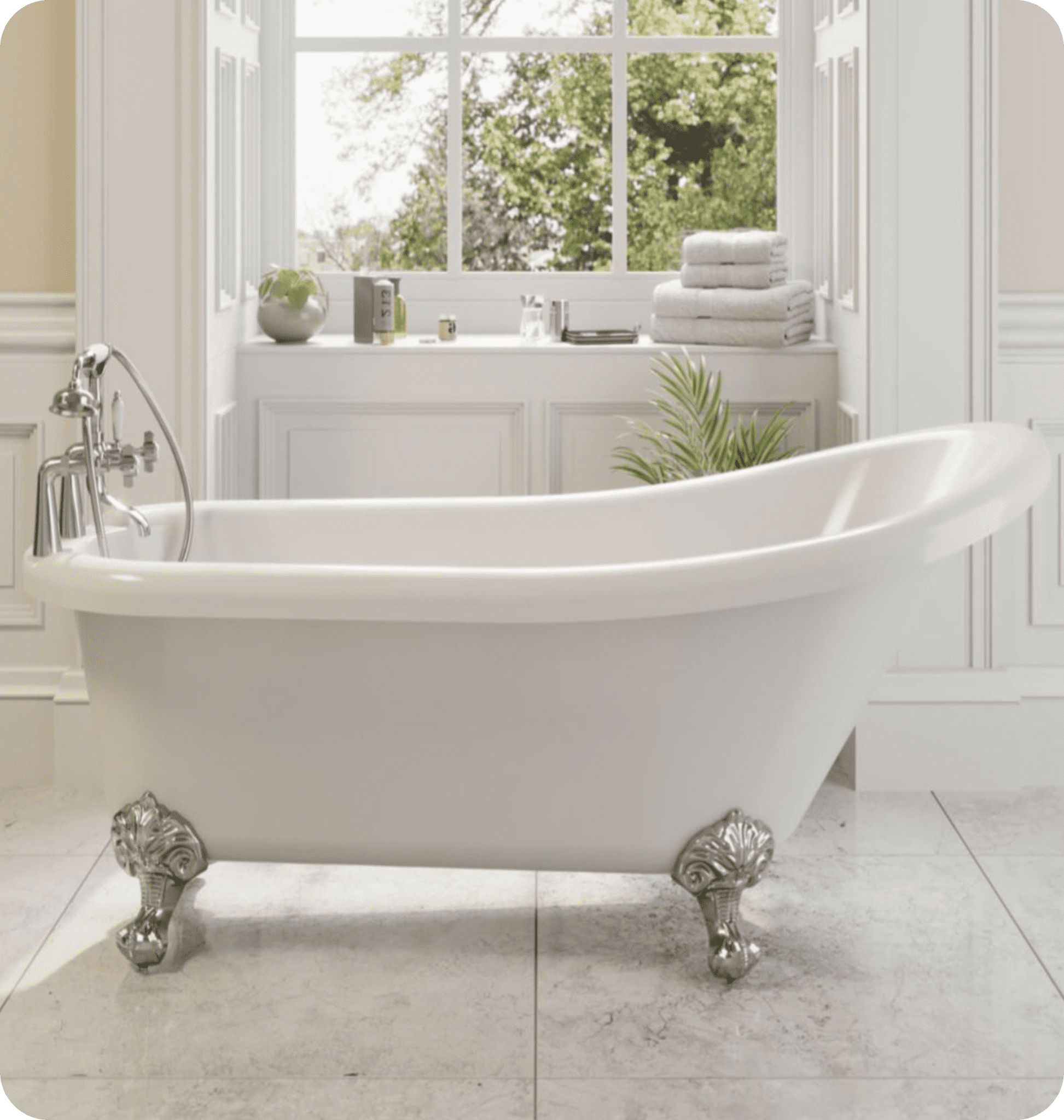 Wendover Single Ended Roll Top Slipper Bath with Chrome Ball & Claw Feet