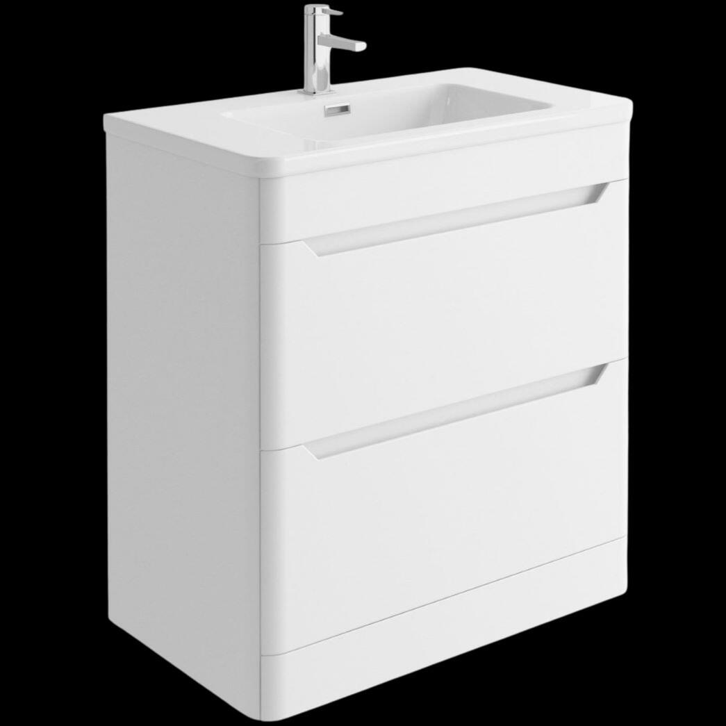 Elite / Ellis 800mm Matt White Floor Standing 2 Drawer Vanity Unit with ...