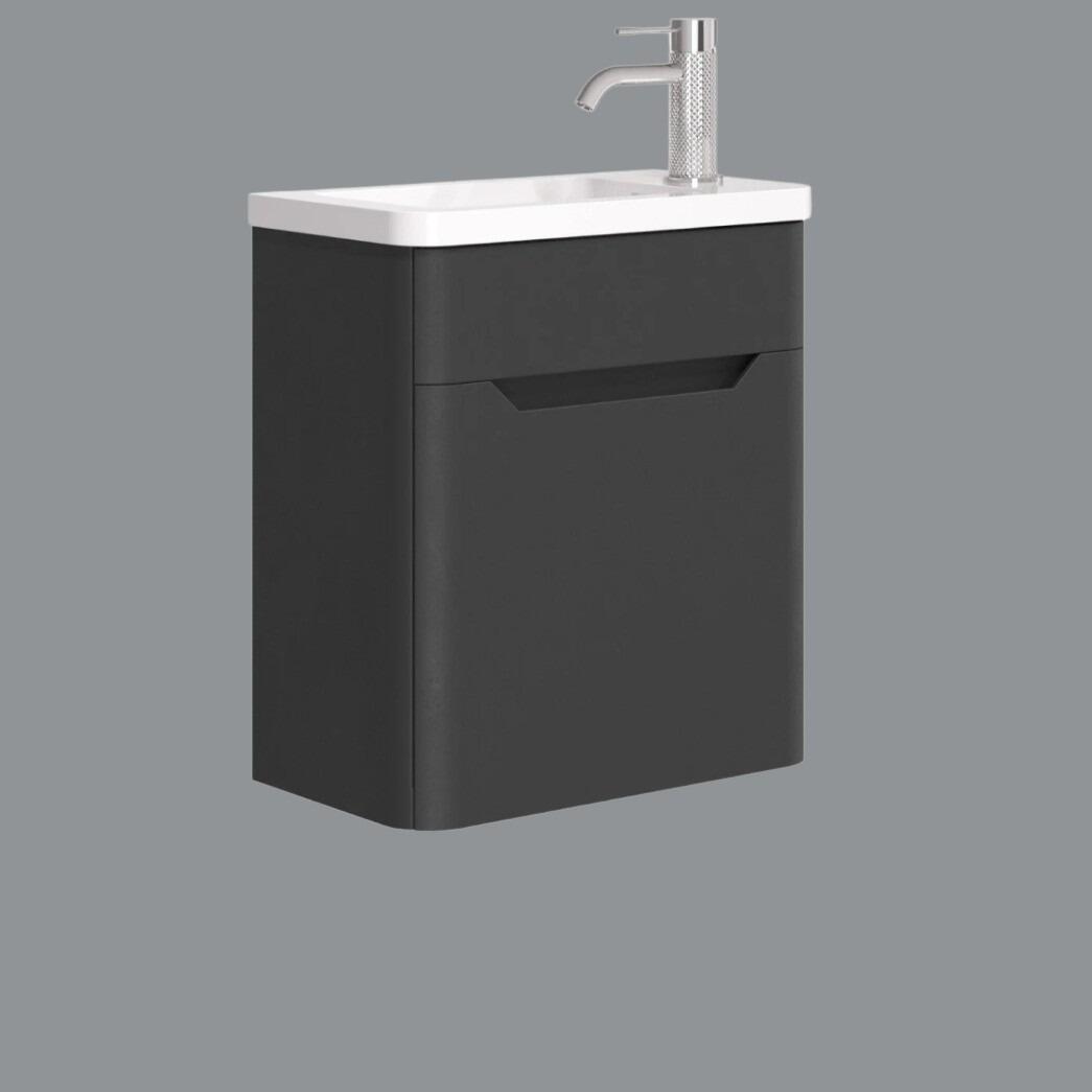 Elite 450mm Black Wall Hung Cloakroom Vanity Unit with Polymarble Basin