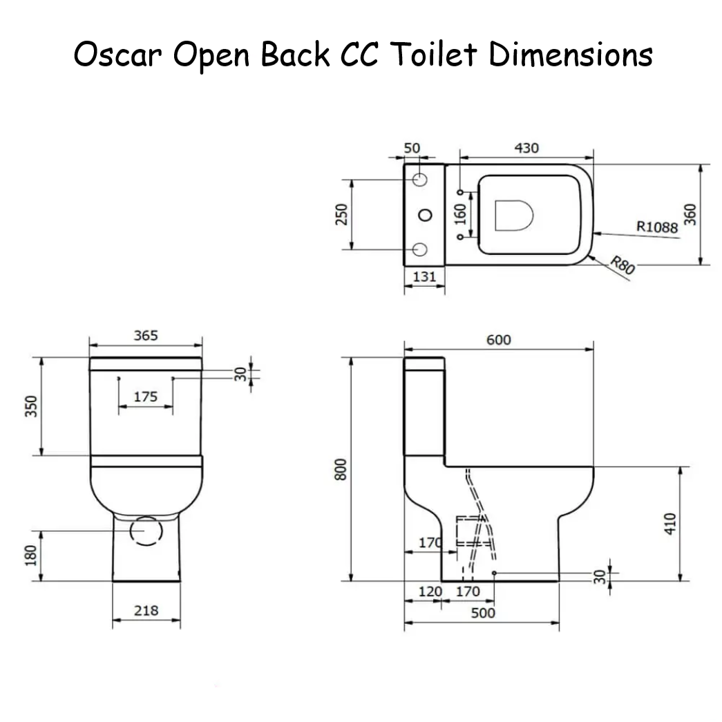 Kartell Options 600 Rimless Open Back Dual Flush Toilet with Soft Close ...