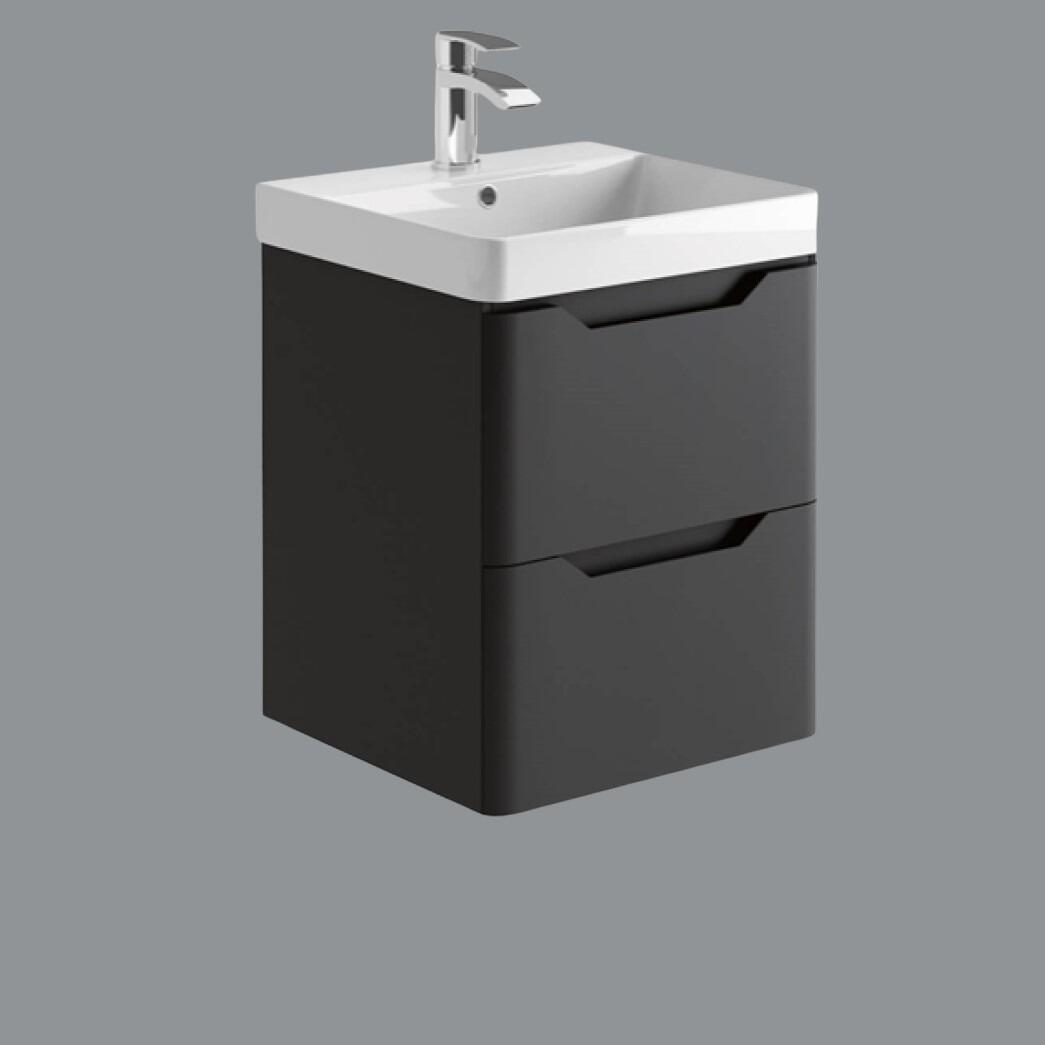 Ella 500mm Anthracite Wall Hung 2 Drawer Vanity Unit with Ceramic Basin