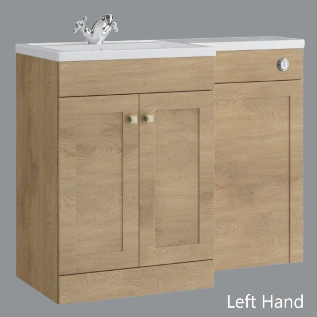 Sanctury 1100mm L‑Shaped Furniture & Toilet Pack–Torro Oak