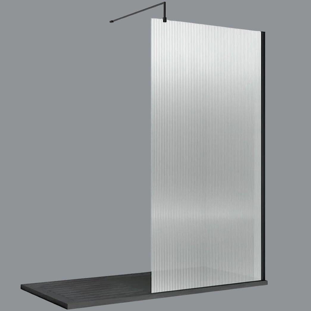 Athena 8mm Fluted Glass Shower Screen With Matt Black Profile