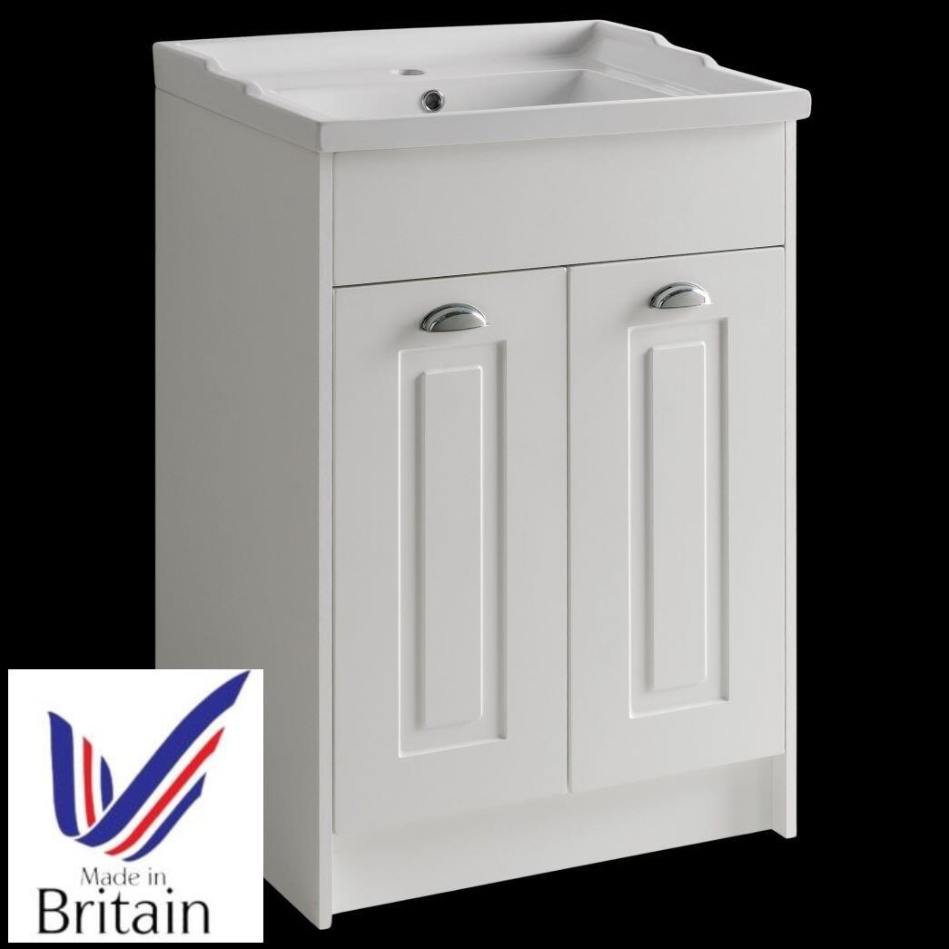 Astley Matt White Traditional Vanity Unit with Ceramic Basin