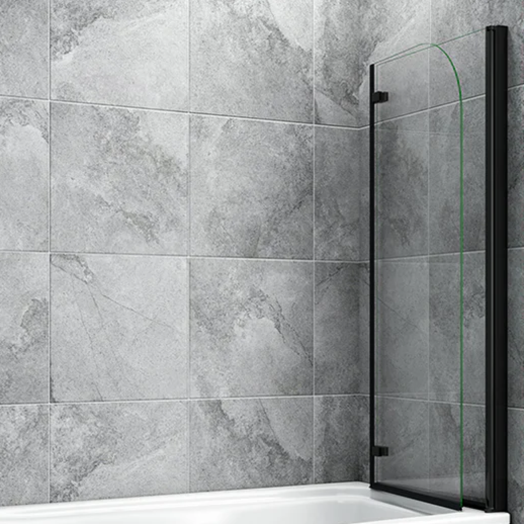 Aquatec Crystal Matt Black Bi-Fold Bath Shower Screen - 3 Sizes