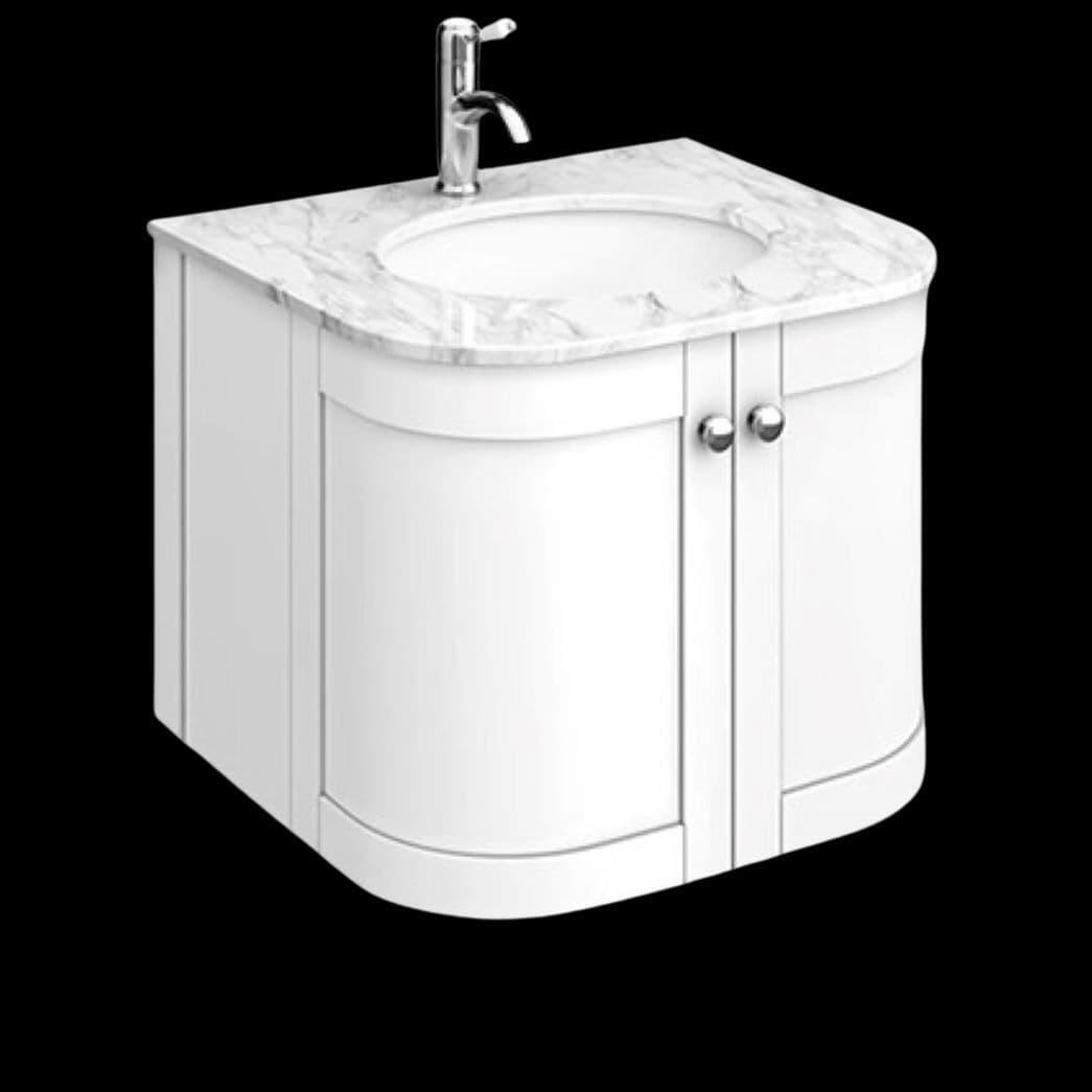 Churchill Curved 600mm Matt White Wall Hung Vanity Unit with Marble Worktop