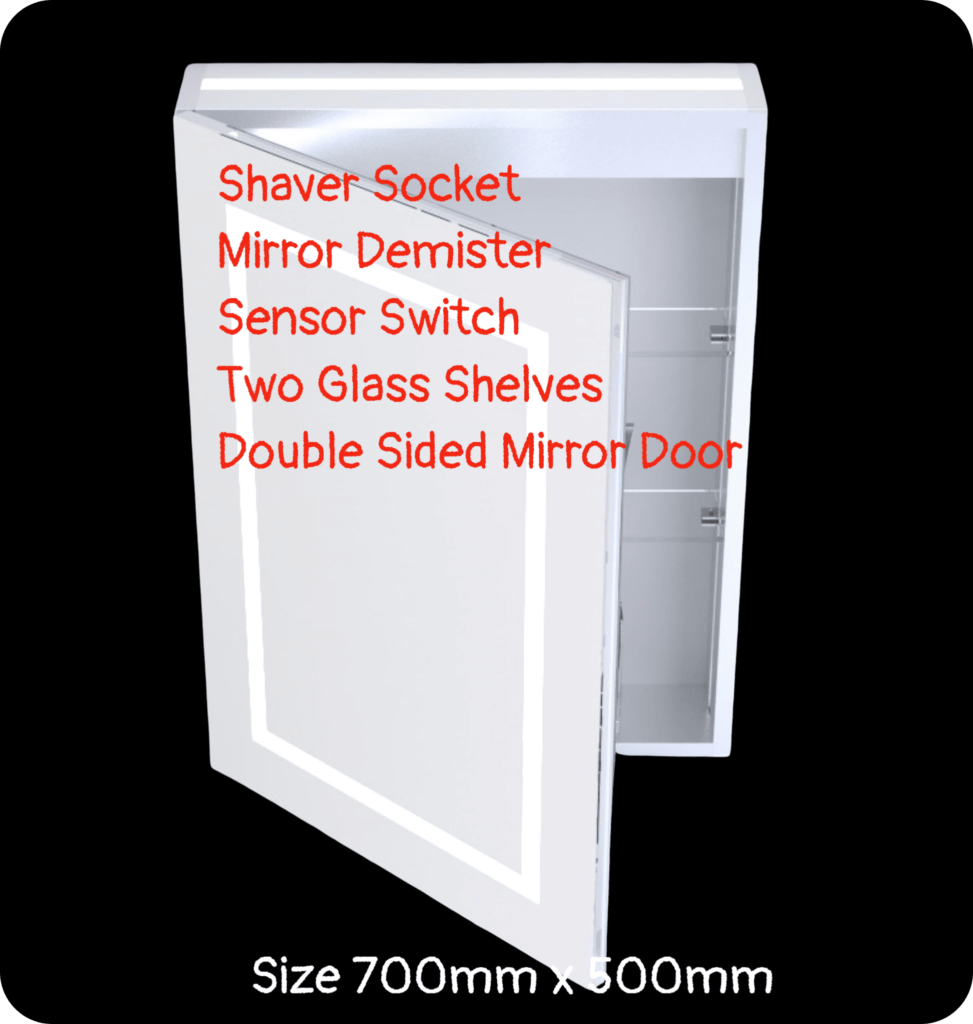 Frame 700mm x 500mm Aluminium LED Mirror Cabinet