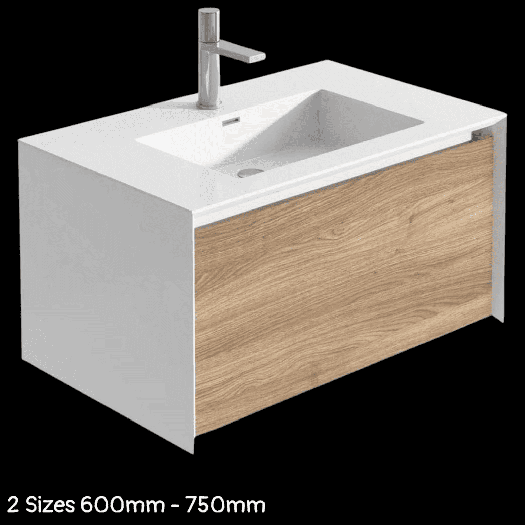 Niche 750mm White & Oak Dual Colour Wall Hung Vanity Unit with Basin