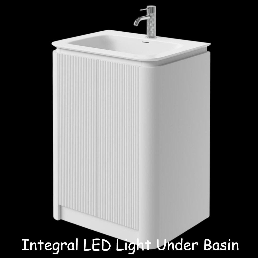 Luca 600mm Matt White Floor Standing 2 Door Fluted Vanity Unit With ...
