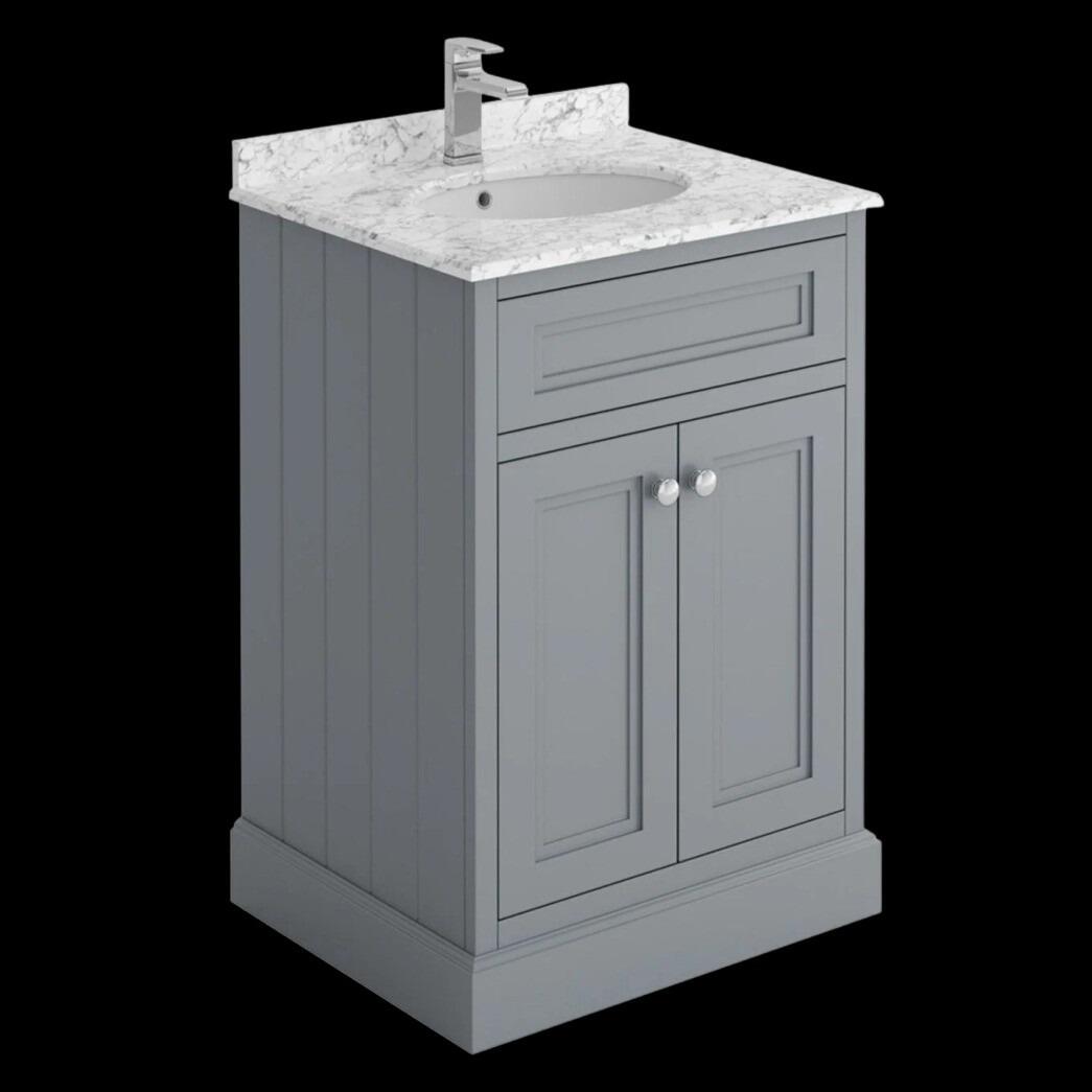 Rectory 600mm Light Grey Traditional Vanity Unit with Carrara Marble ...