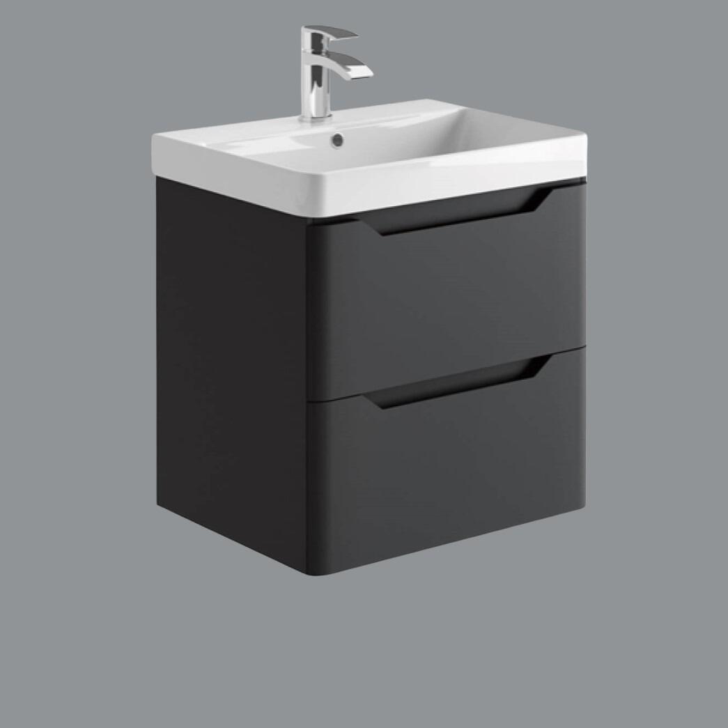 Ella 600mm Anthracite Wall Hung 2 Drawer Vanity Unit with Ceramic Basin