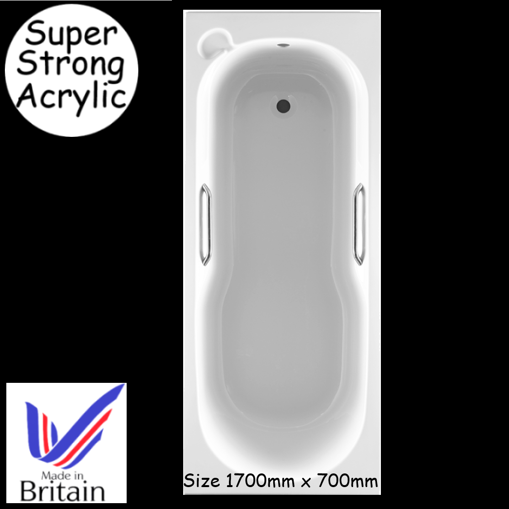 Renaissance Amble 1700mm x 700mm Single Ended Acrylic Bath with Grips