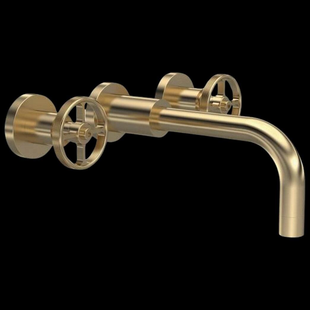 Indus Brushed Gold 3 Hole Wall Mounted Basin Mixer
