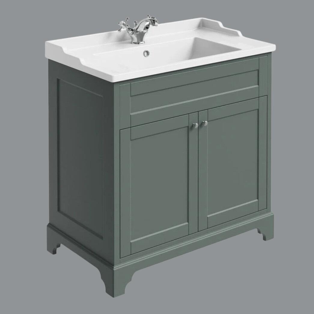 Avebury 800mm Green Traditional 2 Door Floor Standing Vanity Unit with ...