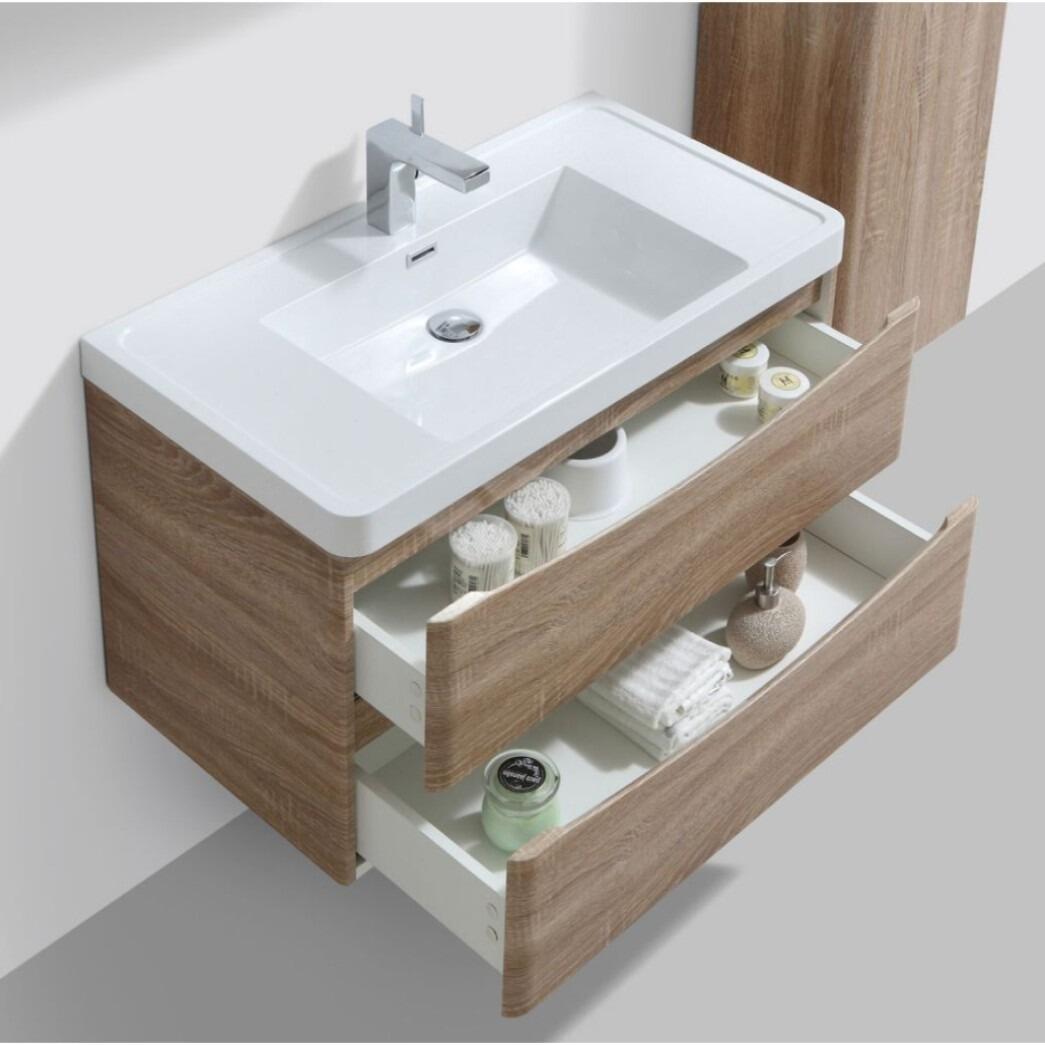 Estelle 900mm Rosewood Vanity Unit Handleless, Soft‑Close Drawers & 10 ...