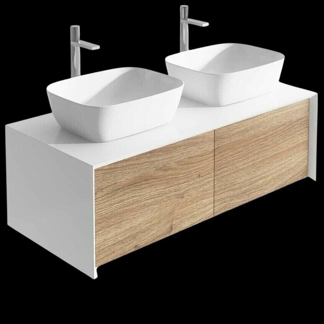 Niche 1200mm White & Oak Wall Hung Dual Basin Countertop Vanity Unit