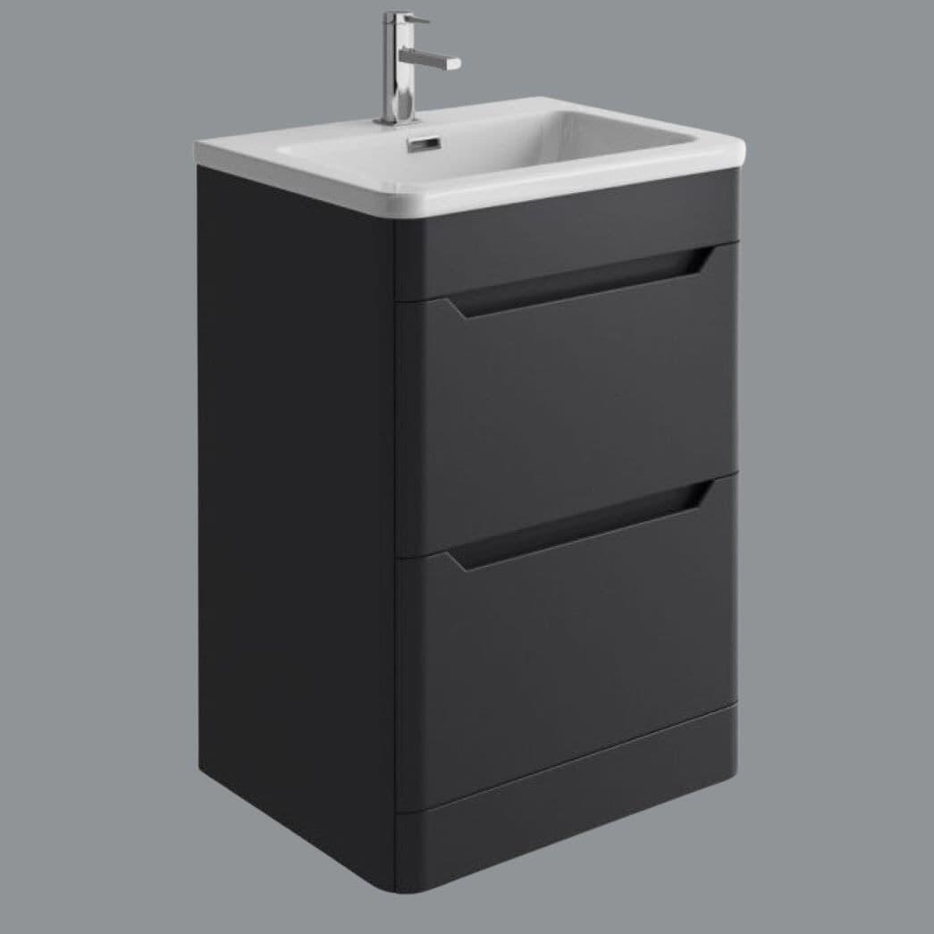 Elite / Ellis 600mm Matt Black Floor Standing 2 Drawer Vanity Unit with ...