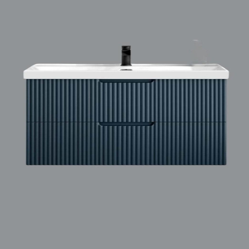 Miami 1000mm Dark Blue Wall Hung Fluted Vanity Unit With Ceramic Basin