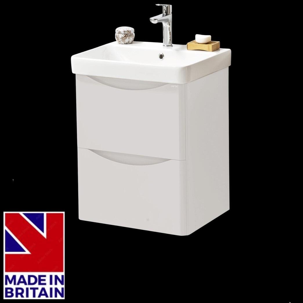 Alto 500mm Matt Cashmere Wall Hung 2 Drawer Vanity Unit with Ceramic Basin