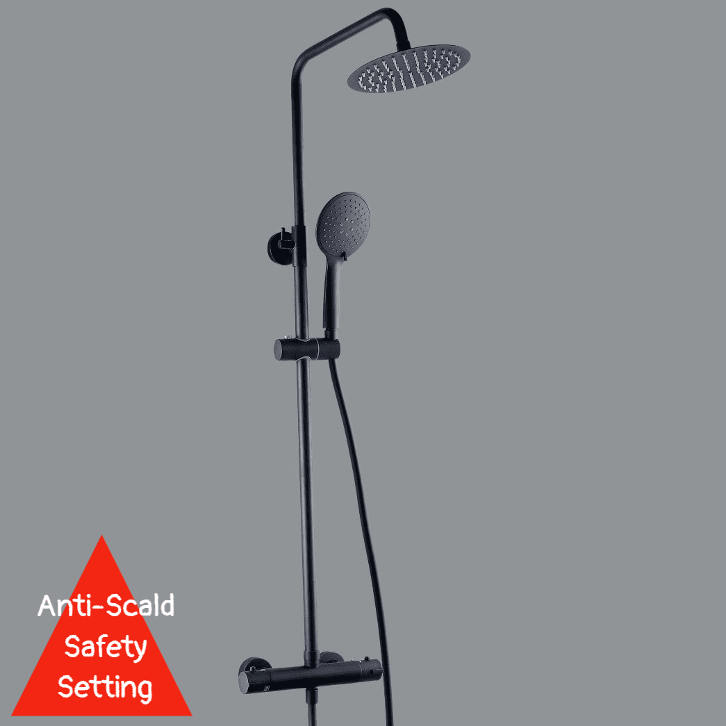 Nexus Round Black Thermostatic Bar Shower Kit 1