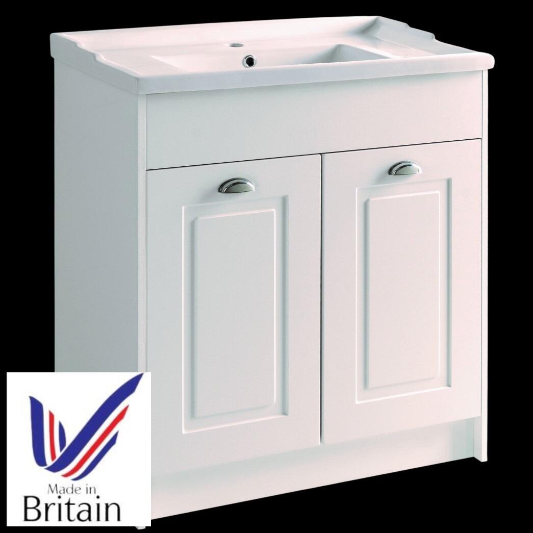 Astley Matt White Traditional Vanity Unit with Ceramic Basin
