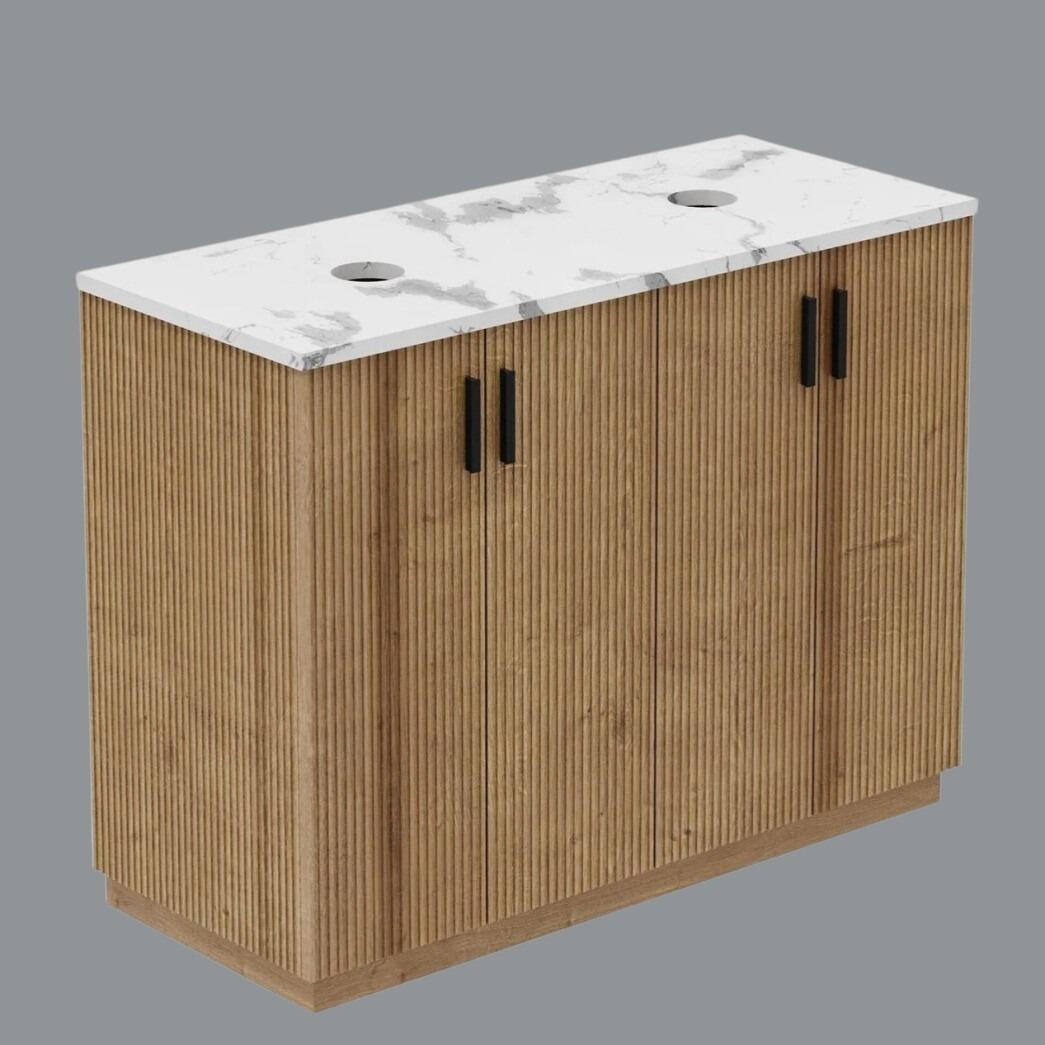 Ripple 1200mm Fluted Light Oak Vanity Unit with Quartz Marble Worktop