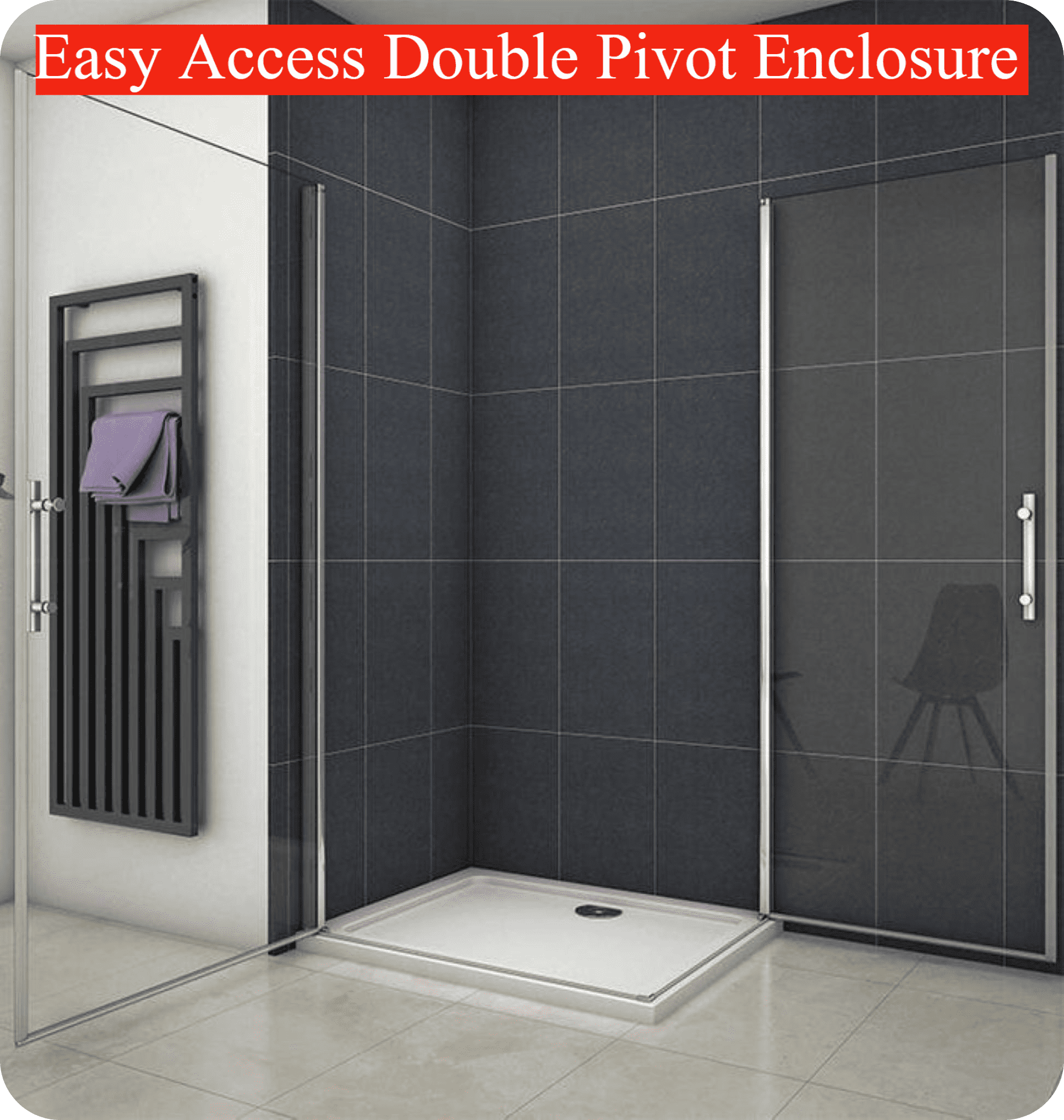 Easy Access 180 Degree Opening Double Pivot Door Shower Enclosure