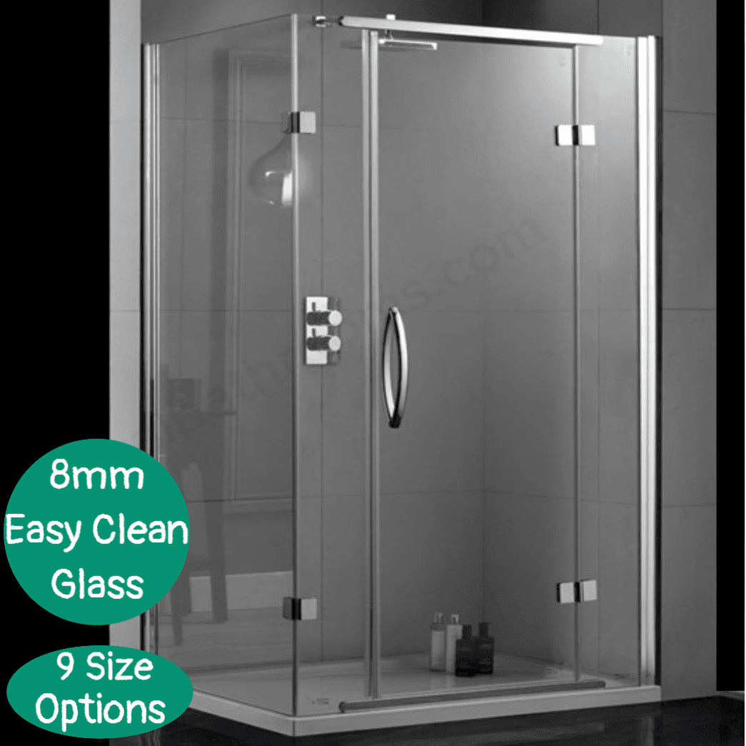 Genoa 8mm Frameless Hinged Shower Door & Side Panel Enclosure