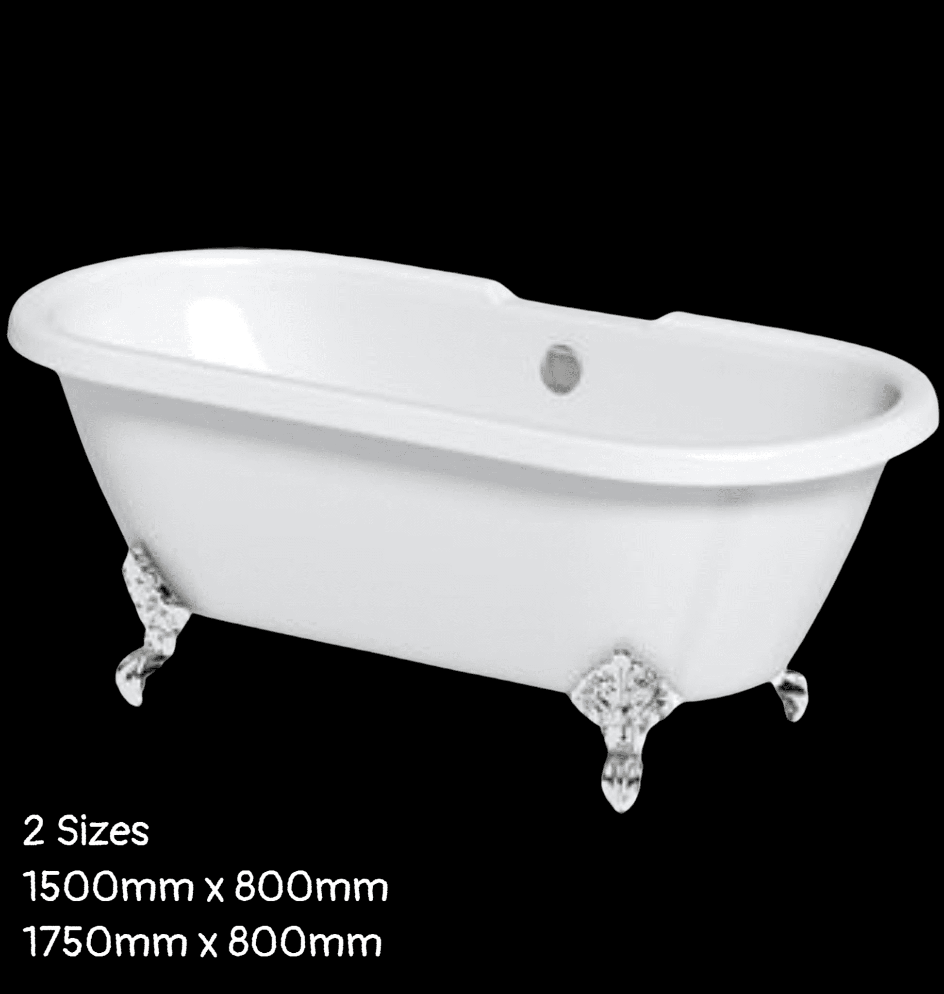 Ely Traditional Double Ended Roll Top Bath with Chrome Ball & Claw Feet