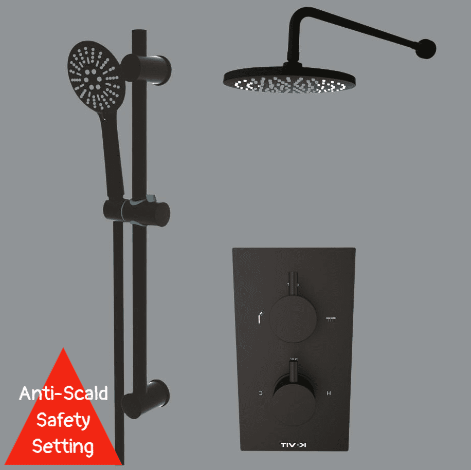 Nexus Round Option 4 Matt Black Concealed Thermostatic Shower Pack